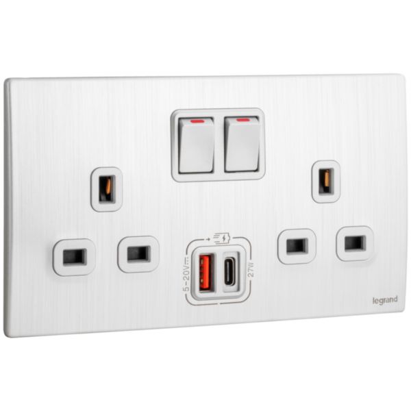 Mallia Senses - 2 gang single pole switched socket outlets - with USB A ...