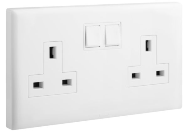 Eloe - 2 gang British Standard 13A single pole switched socket - White ...