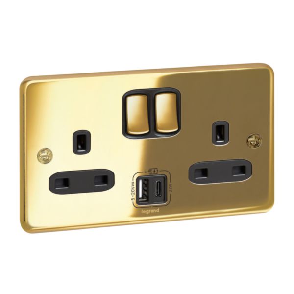 Synergy™ Sleek Design - 2 gang single pole switched outlets - with USB ...