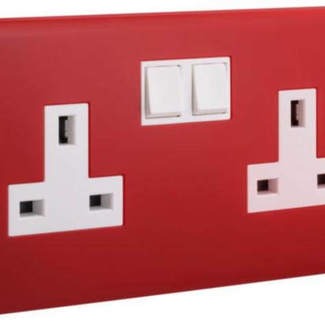 Eloe - 2 gang British Standard 13A red single pole switched socket ...