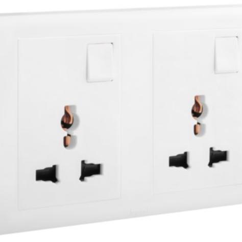 Eloe - 2 gang multistandard single pole switched socket - White ...