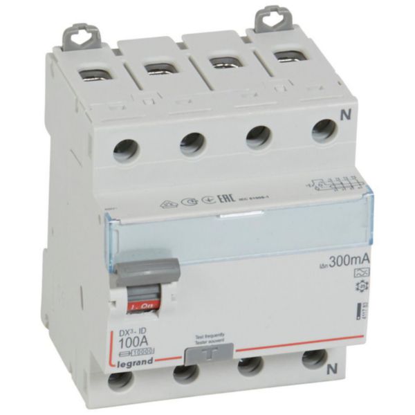 RCD DX³-ID - 4P 400 V~ neutral right hand side - 100 A - 300 mA - A ...